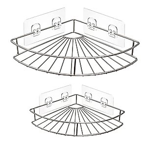 Dehyber 2-Pack Adhesive Corner Shower Caddy with 2 Hooks,No Drilling Rustproof Stainless Steel Wall Mounted Shelf for Bathroom Kitchen Storage Organizer,Chrome