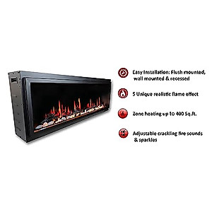 Litedeer Latitude 55" Smart Built-in Linear Electric Fireplace with Fire Crackling Sounds Smart Fireplace App WiFi Enabled - ZEF55V, Black
