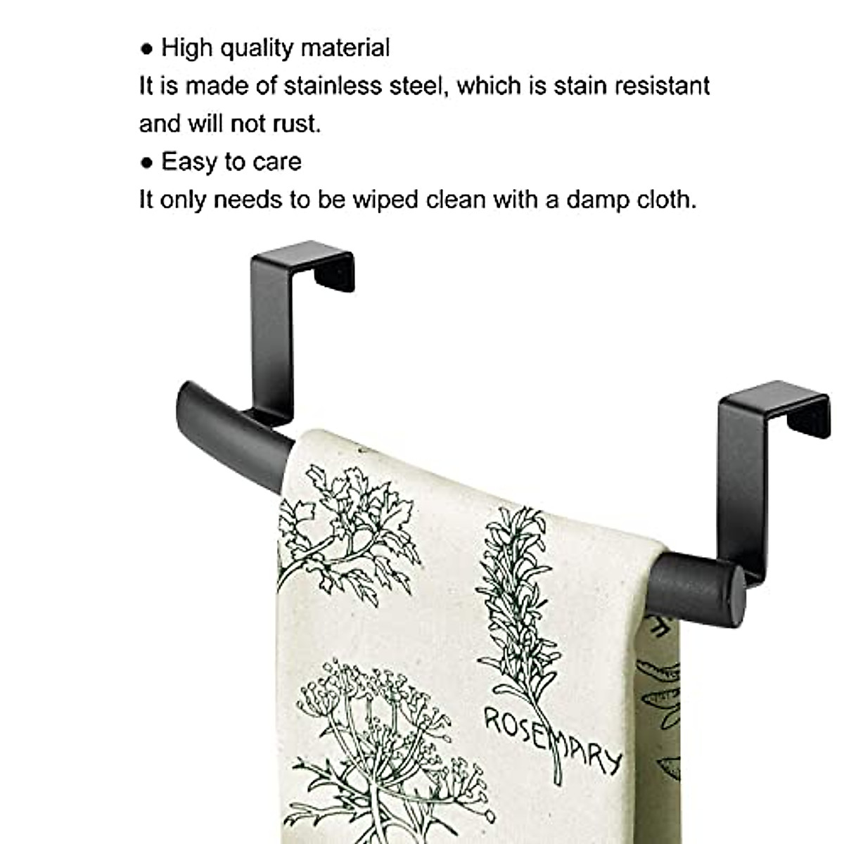 2PCS Over The Door Towel Rack, Black Hangable Towel Holders, 430 Stainless Steel Towel Rack, Punch Free Nail Free Cabinet Door Towel Rack, Kitchen Over Cabinet Towel Bar for Home Hotel(23cm)