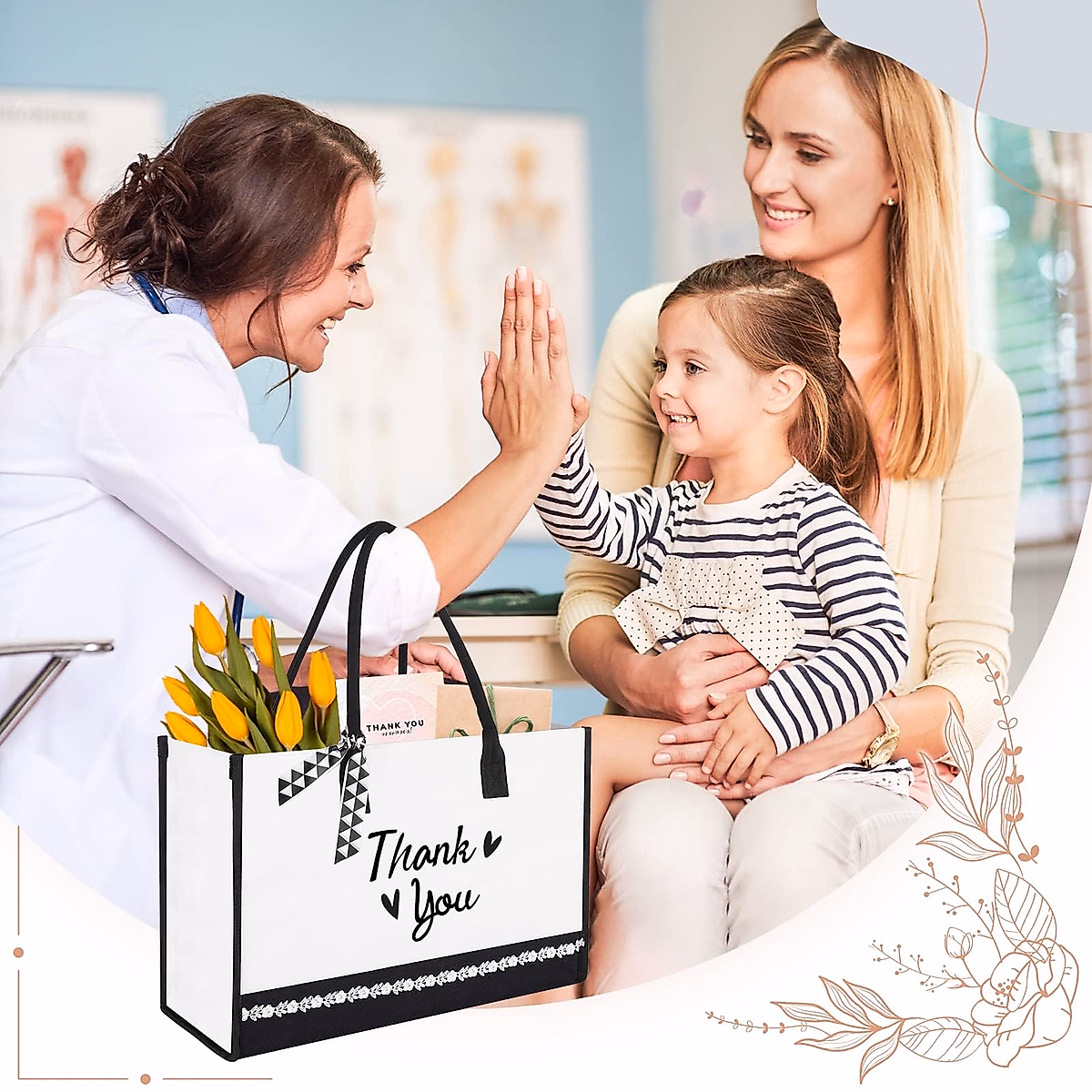 GLORIEROO Canvas Tote Bag for Women Beach Bag - Personalized Embroidery Initial Canvas Bag w Pocket Suitable for Bridesmaid Bridal Wedding Birthday Personalized Gifts for Teacher Friends Mom