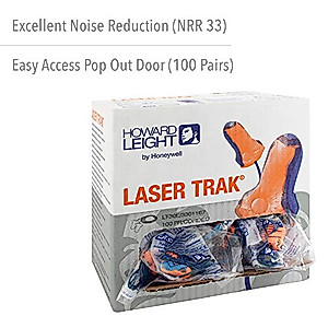 Howard Leight by Honeywell LT-30 Hundred-Pair 32NRR Laser Trak Corded Single-Use Earplugs - Orange/Blue