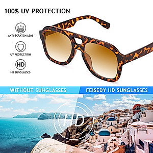 FEISEDY Vintage Pilot Sunglasses Double Bridge Women Men Large Square Thick Frame Trendy Eyewear UV400 B2846