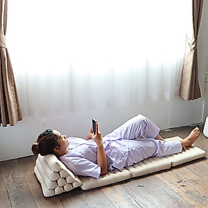 THAIHOME Premium 3-Fold Thai Triangle Cushion/Mattress - Handcrafted, Ivory - 100% Natural Kapok Filling for Comfort and Support