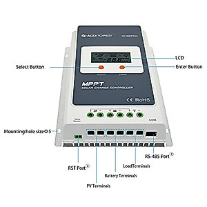 ACOPOWER 40A MPPT Solar Charge Controller 100V Input HY-MPPT40A with LCD Display