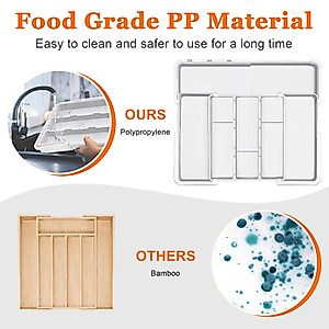 Spaclear Large Utensil Drawer Organizer Expandable Silverware Organizer for Kitchen Drawer Adjustable Cooking Utensil Holder Cutlery Flatware Tray Spatula Tools Gadgets Storage Dividers Plastic White