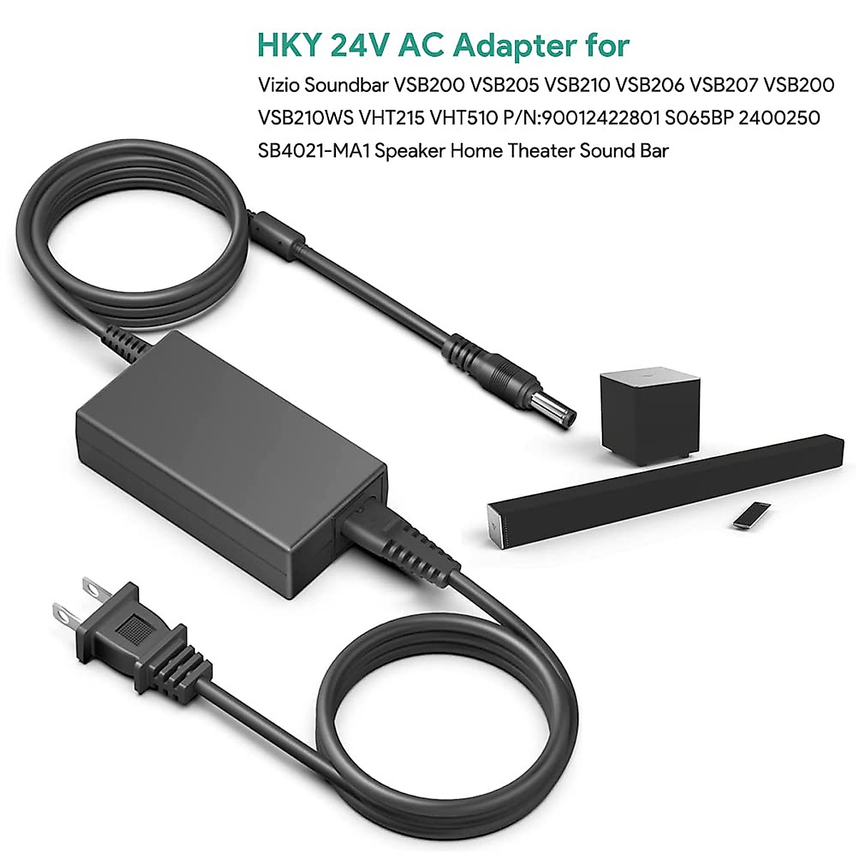 HKY 24V AC Adapter for Vizio Soundbar VSB200 VSB205 VSB210 VSB206 VSB207 VSB200 VSB210WS VHT215 VHT510 P/N:90012422801 S065BP2400250 SB4021-MA1 Speaker Home Theater Sound Bar Power Supply Charger