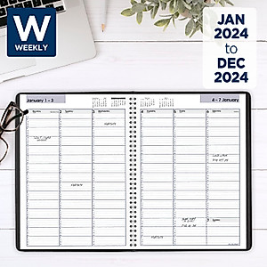 AT-A-GLANCE 2024 Weekly Planner, DayMinder, Quarter-Hourly Appointment Book, 8" x 11", Large, Black (G5200024)