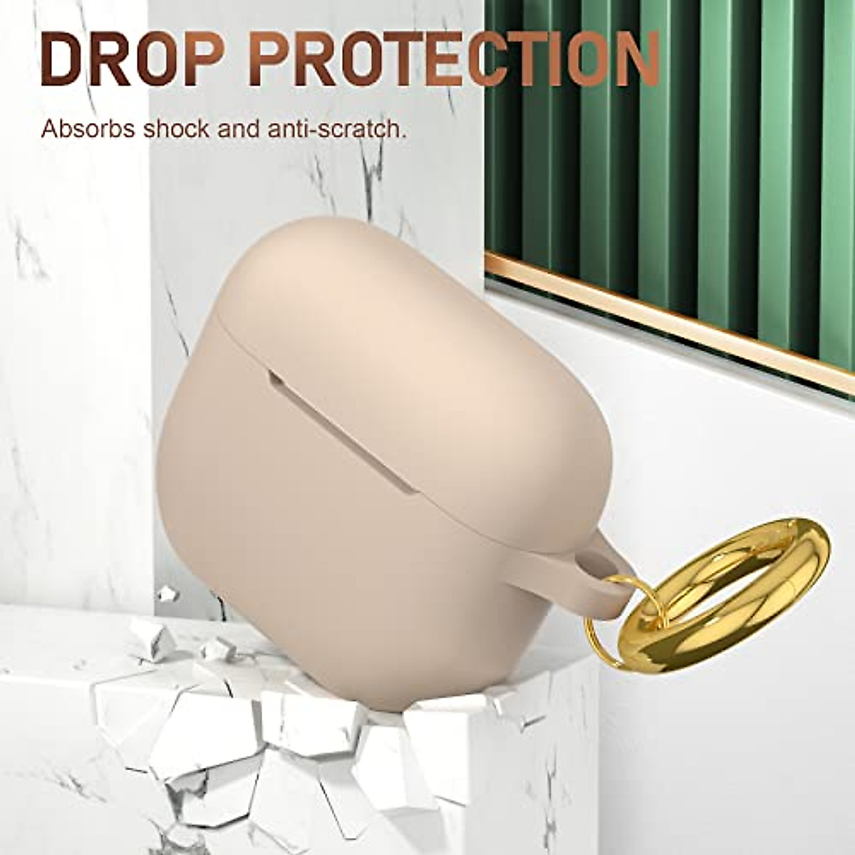 GMUDA for AirPods 3 Case, Protective Silicone Cover with Keychain, Compatible with AirPods 3rd Generation Case(2021), Front LED Visible (Tan)