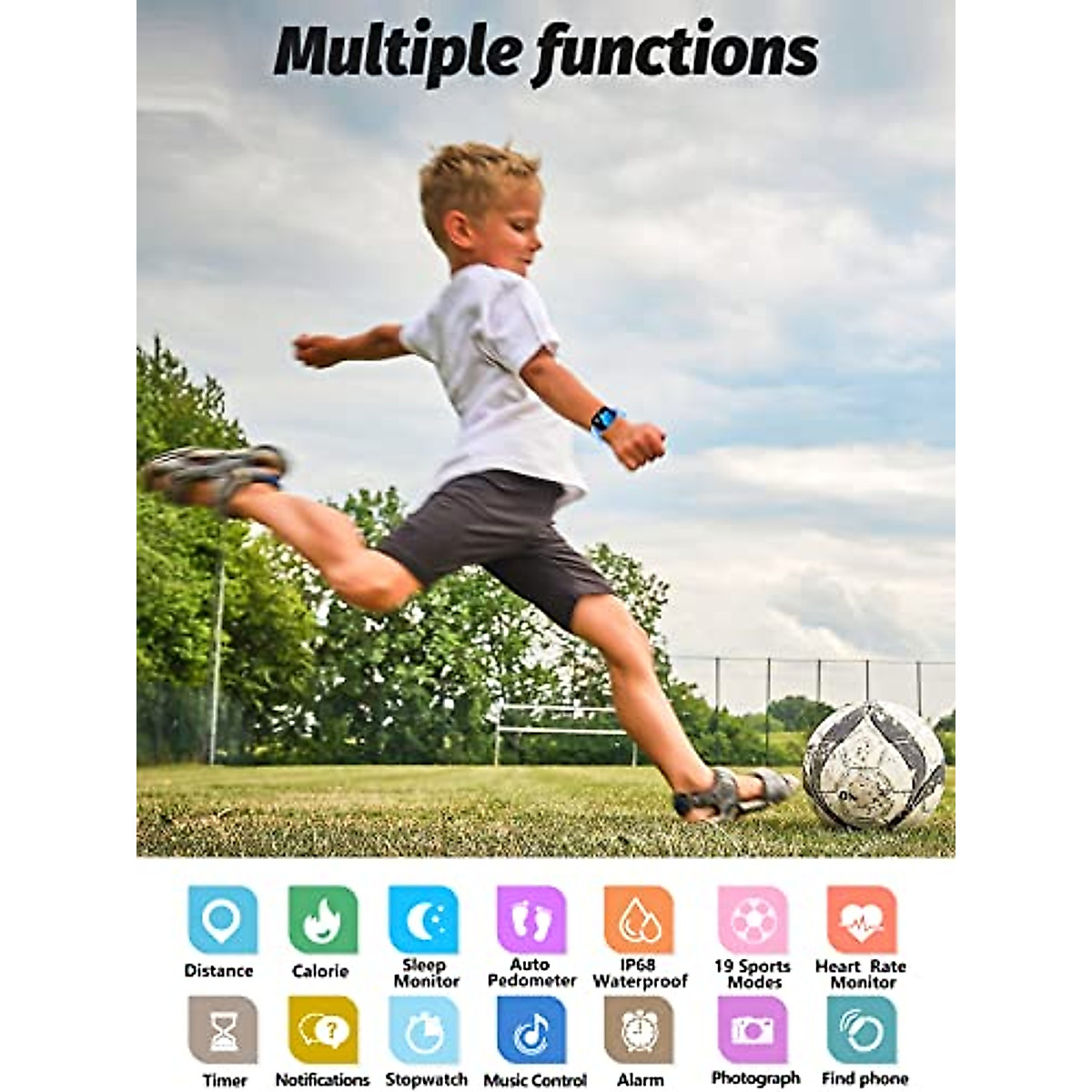 Mgaolo Kids Smart Watch for Boys Girls,Fitness Tracker with Heart Rate Sleep Monitor for Android Fitbit iPhone,Waterproof DIY Watch Face Pedometer Activity Tracker (Black)