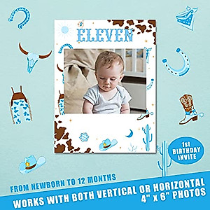 1st Birthday Monthly Photo Banner Cowboy First Rodeo Birthday Party Decorations Boy Blue Western Cowboy Monthly Milestone Photo Display My First Rodeo Newborn to 12