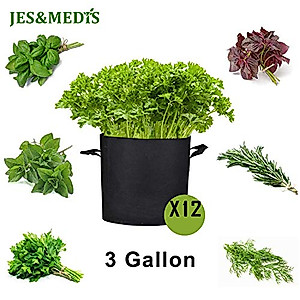 JES&MEDIS 12-Pack 3 Gallon Plant Grow Bags Thick Aeration Non Woven Fabric Flower Vegetable Pots with Handles Garden Container Black (3 Gallon_12 Pack)