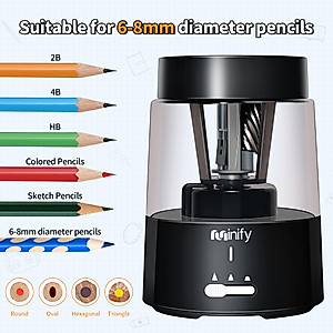 Pencil Sharpener Minify Electric Pencil Sharpener Heavy Duty Blade Rechargeable Battery Powered Pencil Sharpeners for 6-8mm Colored Pencils Auto Stop Fast Sharpen in 3s Ideal for Office/School/Home