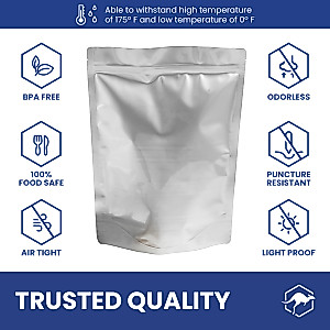 50x Wallaby 2-Quart Gusset Mylar Bag Bundle - (7 Mil - 8" x 12") Stand-Up Zipper Pouches + 50x Labels - Heat Sealable, Food Safe, & Reliable Long Term-Food Storage Solutions - Silver