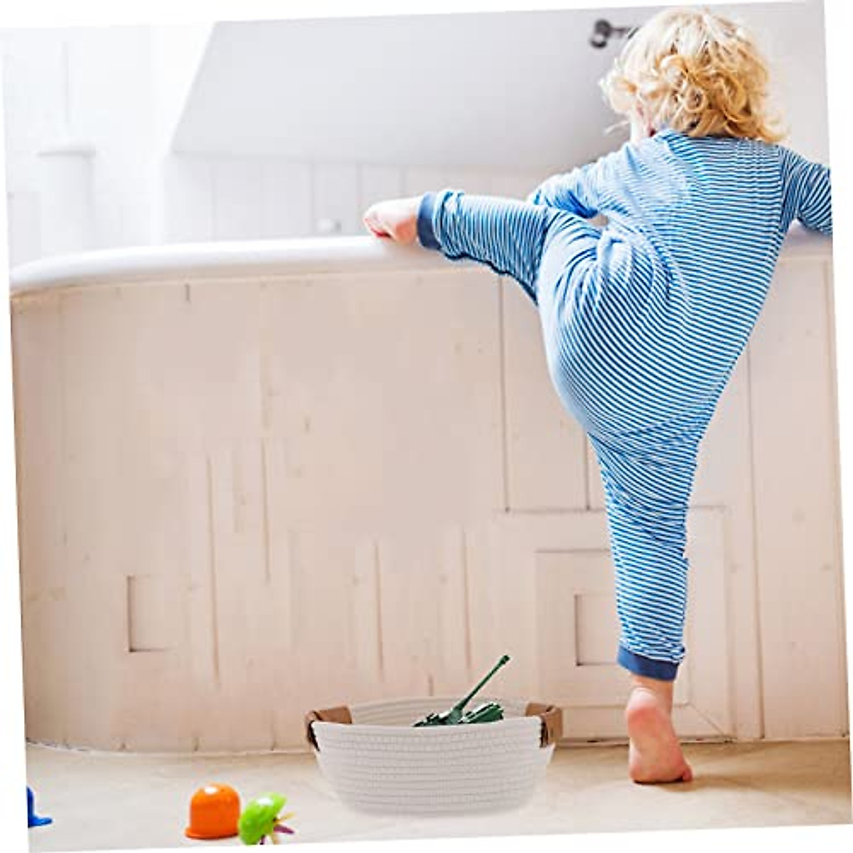 USHOBE Cotton Rope Storage Basket Blanket Baskets Baby Basket Kids Basket Nursery Clothes Basket Nursery Storage Baskets Woven Baskets for Storage Nursery Basket Desktop Basket White