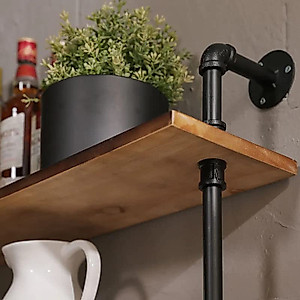 Industrial Pipe Shelving, 24inch Pipe Shelves with Wood Planks, 5 Tier Floating Shelves Wall Mounted Steampunk Real Wood Book Shelves, Retro Rustic Industrial Shelf for Bar Kitchen Living Room