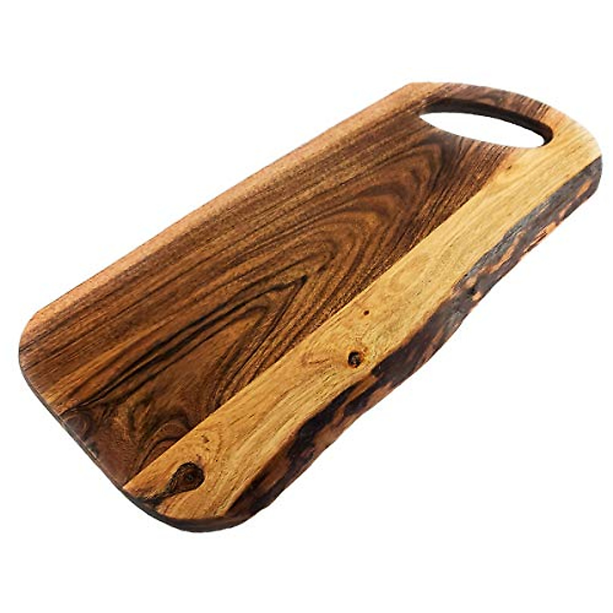 FEATHERLEE - Premium Natural Live Edge Acacia Serving Cutting Charcuterie Board With Round Handle