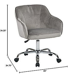 OSP Home Furnishings Bristol Adjustable Extra Plush Swivel Home Office Task Chair with Polished Chrome Base, Charcoal Grey Velvet