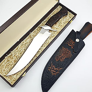 Vetus Tiger Bowie Knife| Custom handmade Survival Knife| 12C27 Stainless Steel Hunting Knife Full Tang Fixed Blade Tactical Bowie knife with Engraved Leather Sheath and Gift Box