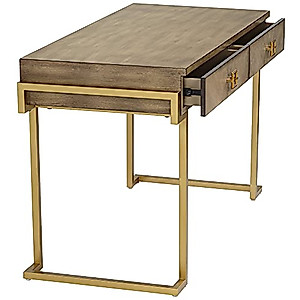 Coast to Coast Wheaton Modern Metal Ash Wood Rectangular Writing Desk 49 1/2" x 23" with 2-Drawer Gold Brown Open Leg for Living Room Bedroom Bedside Entryway House Balcony Office Bathroom