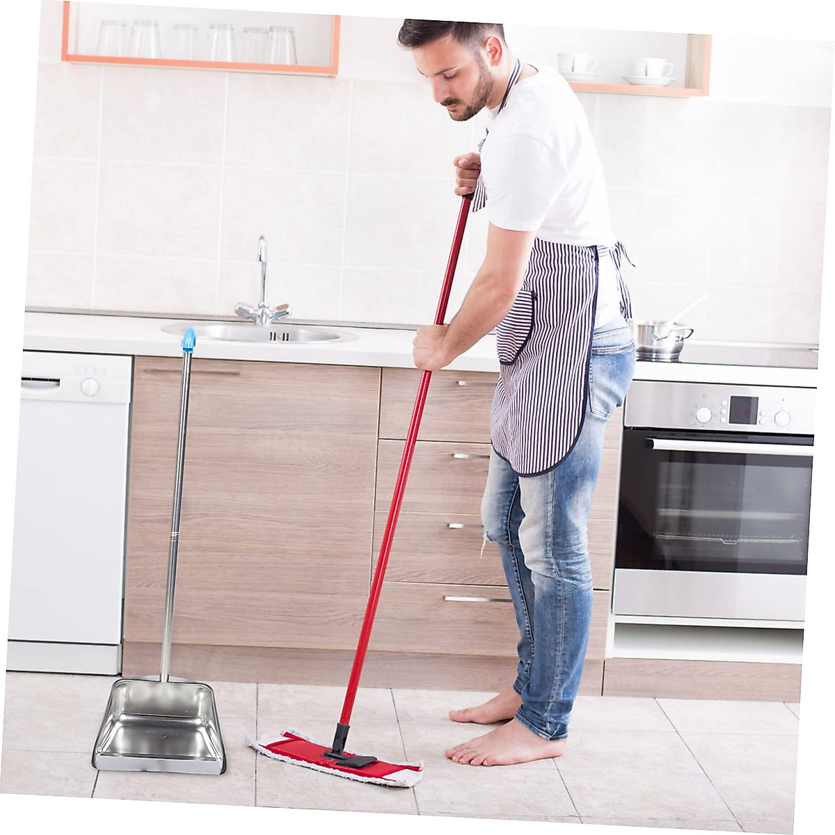 HOMOCONO Stainless Steel Trash Shovel Garbage Shovel Sidewalk Scoop Broom and Tools Stand up Dustpan Industrial Dustpan Floor Dustpan Home Pans Household Cleaning Supplies Silver Plastic