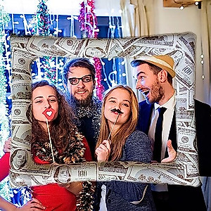 Bill Dollar Inflatable Photo Booth Selfie Frame Props Giant Money Themed Party Blow Up Picture Frame for Birthdays Casino Weddings Bachelorette Retirement Graduations Party Decorations