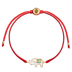 KARMA AND LUCK Red String Bracelet for Women, 18K Gold Elephant Charm & Diamond Chip, Made in Bali, Size 6”-8”