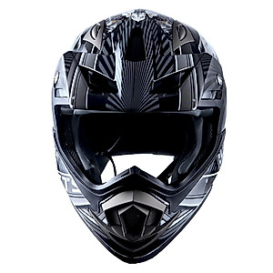 1Storm Adult Motocross Helmet Off Road MX BMX ATV Dirt Bike Mechanic + Motorcycle Bluetooth Headset: Skull Black