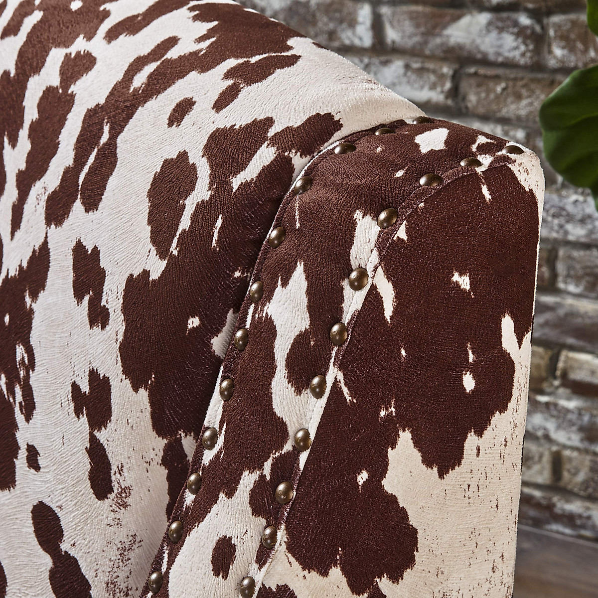 Christopher Knight Home Elysabeth Studded Velvet Club Chair, Milk Cow / Dark Brown 32.75D x 29.25W x 37.5H in