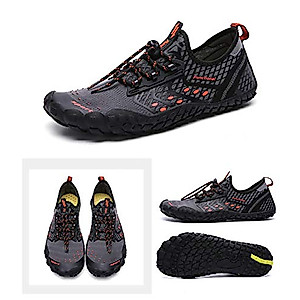 UBFEN Water Shoes Mens Womens Swimming Shoes Aqua Shoes Beach Sports Quick Dry Barefoot for Boating Fishing Diving Surfing with Drainage Driving Yoga 8.5 Women / 7 Men D Grey Orange
