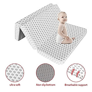 Trifold Mattress Topper for Pack N Play 37.5x26x2 Inch, Breathable Soft Portable Foldable Playard Mattress, Playpen Mattress for Pack and Play Crib,Mini Crib Mattress, Dots