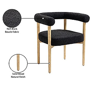 Meridian Furniture 561Black-C Hyatt Collection Mid-Century Modern Dining Chair with Solid Wood Natural Finish, Rich Black Boucle Fabric, 26.5" W x 22" D x 28" H, Black