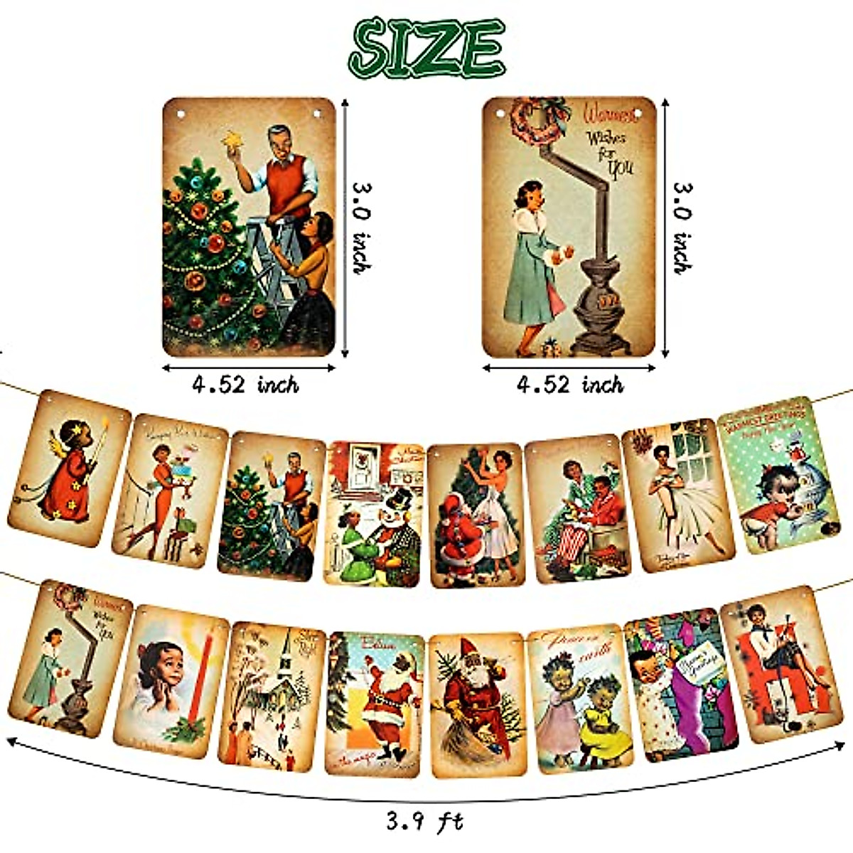 2Pcs African American Christmas Decorations Wooden Banner Black Santa Christmas Wall Window Fireplace Black Santa Claus Victorian Style African American Xmas Decorations for Xmas Home Kitchen Decor