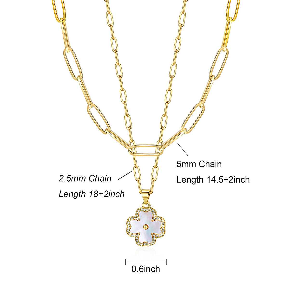 ITS4YEO Four Leaf Clover Pendant Necklace Double Layer Chain 14K Gold Plated Birthday Valentine's day Jewelry Gift for Women Wife
