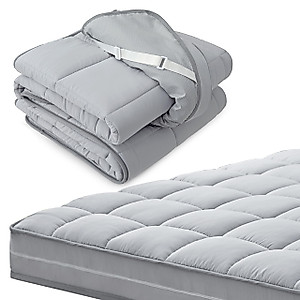 Jamdok 3Inch Queen Mattress Topper Cover(Only Cover),Mattress Protector Bedding,Foam and Latex Mattress Cover with Zipper and Adjustable Straps,Pillow Top(80 x 60”) Gray