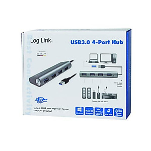 LogiLink USB Hub for PC/Laptop, Aluminium Housing Aluminium Silver 4-Port