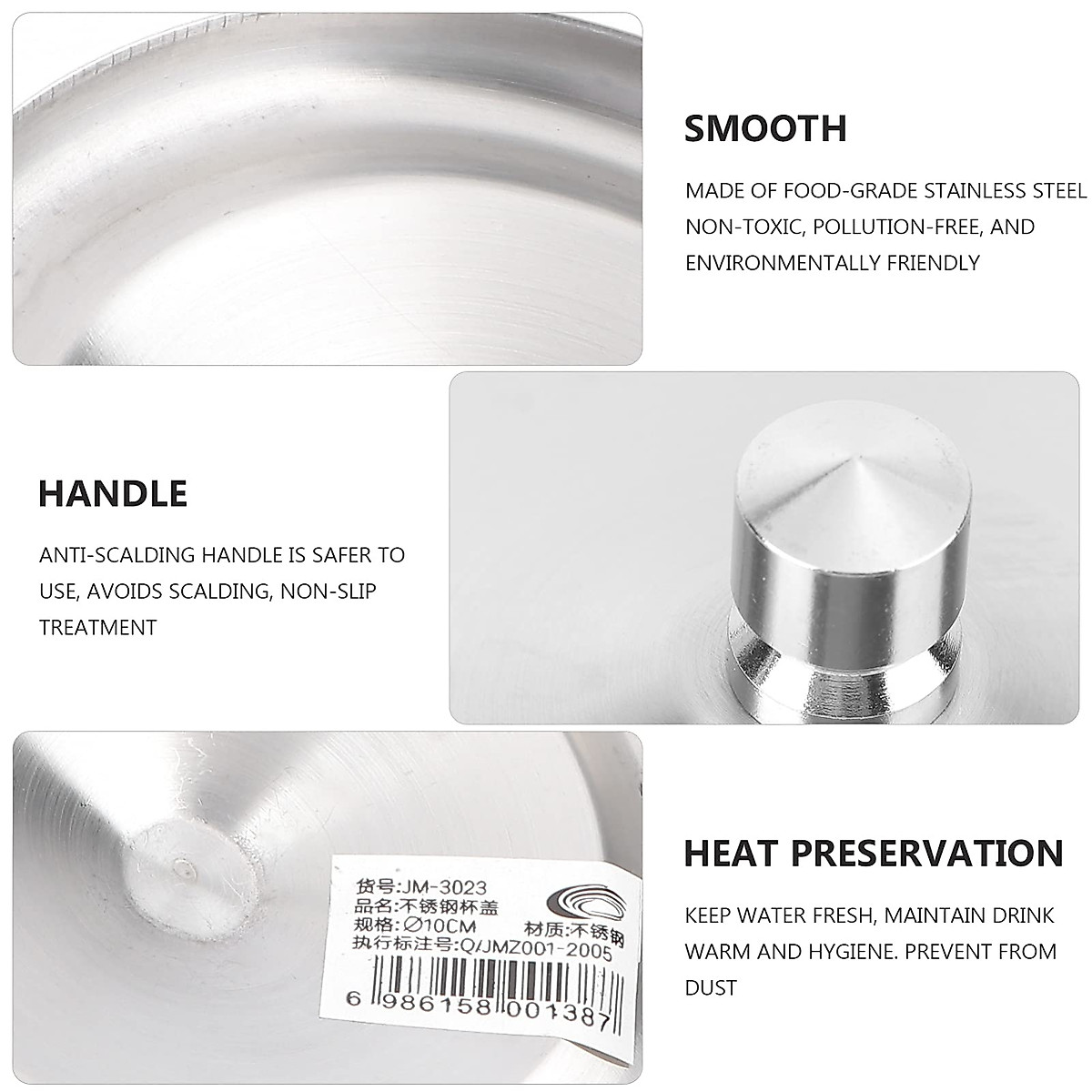 DOITOOL Tea Mug Lid 2Pcs Stainless Steel Coffee Mug Cover Water Beverage Drinking Cup Lid Cover Anti Tea Cup Cap 10cm (Silver) Universal Cup Lid