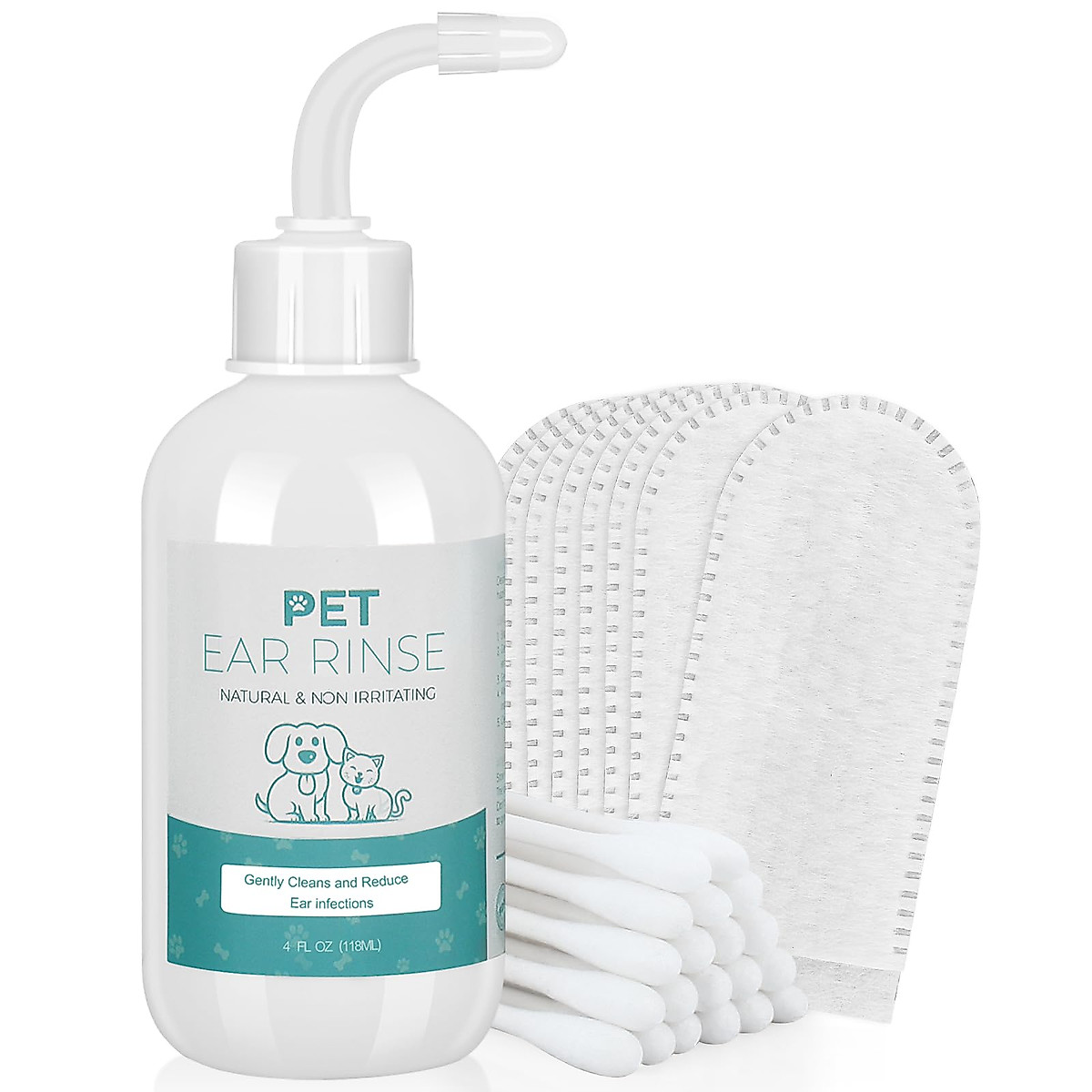 Project wine Advanced Dog Ear Cleaner, Gentle Pet Honesty Flush Ear Rinse, Dog Ear Cleaning Solution Tool-Cat Ear Wash- with 20 Cotton Swabs & 20 Finger Wipes, 4 oz