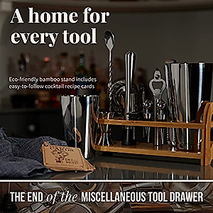 Mixology & Craft Bartender Kit - 13 Piece Set Including Stainless Steel Cocktail Making with Bar Stand & Boston Shaker, Perfect for Drink Mixing at Home, Plus Exclusive Recipe Cards