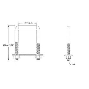 RESALET Carbon Steel Square U-Bolts 2-3/8"(60mm) Inner Width Boat Trailer Ubolt M8 with Nuts, Frame Plate, Round Washers 2 Set