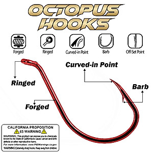 Octopus-Hook-Fishing-Beak-Circle-Hooks-Freshwater-Red-Black-100-50 Pack (1-Red, 7/0 50-Pack)