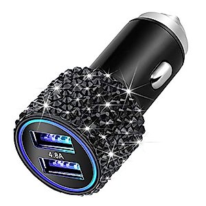 Otostar Dual USB Car Charger, 4.8A Output, Bling Crystal Diamond Car Decorations Accessories Fast Charging Adapter for iPhones Android iOS, Samsung Galaxy, LG, Nexus, HTC (Black)