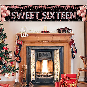 Happy 16th Birthday Banner Decorations for Girls, Rose Gold Sweet Sixteen Birthday Party Supplies, 16 Years Old Birthday Photo Booth Sign(9.8x1.6ft)