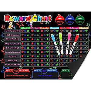 Magnetic Behavior Rewards Chalkboard Child Behavior Reward Chore Chart-Daily Household Chore Checklist– Multiple Kids Chore Chart System Includes: 4 Liquid Chalk Markers