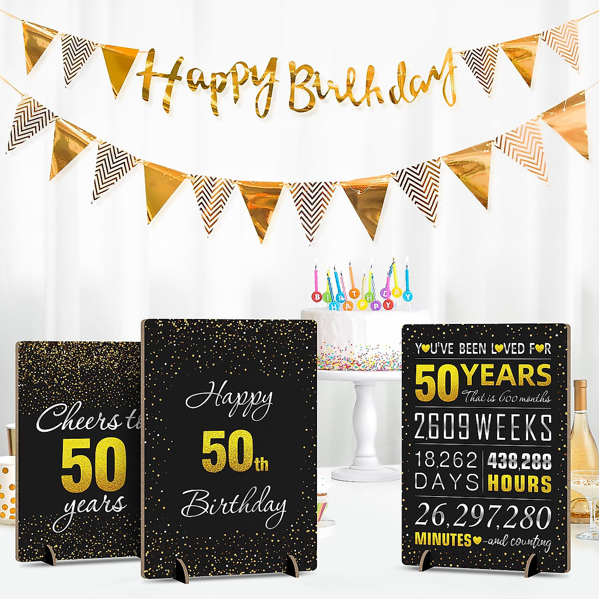 Giftota 50th Birthday Decorations - 3 Pack 3mm Thickness Birthday Poster - 50th Birthday Gifts with Stand - Birthday Party Decorations for 50 Year Old - 50th Birthday Table Sign for Party Supply