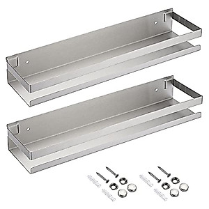 OwnMy 2PCS 16 Inch Shower Shelf Bathroom Inside Shower Caddy Stainless Steel Shower Racks Shower Baskets, Metal Kitchen Organizer Racks Floating Shelves Wall Mount Rectangular Corner Shower Shelves