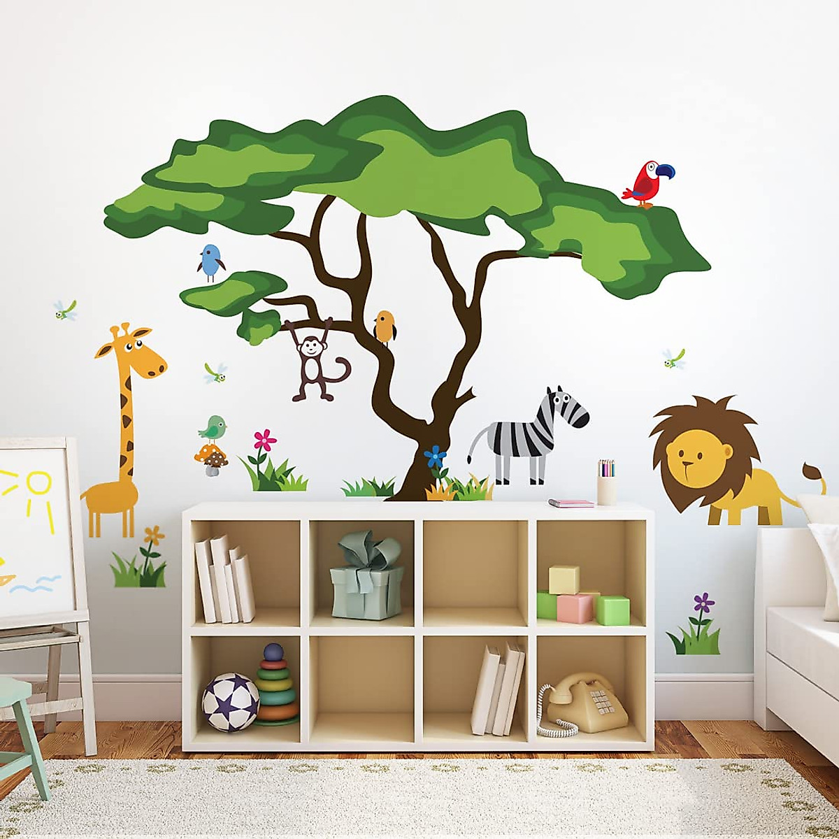 TIMBER ARTBOX Cute Safari Baby Nursery Decor – Jungle Kids Wall Decals – Animals Wall Stickers for Toddlers, Boys & Girls Room, Bedroom – Kawaii Forest Theme Daycare, Classroom & Playroom Decor