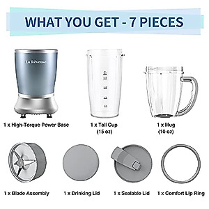 La Reveuse Personal Size Blender 250 Watts Power for Shakes Smoothies Seasonings Sauces with 1 Piece 15 oz Cup,1 Piece 10 oz Mug,BPA Free (Pearl Blue)