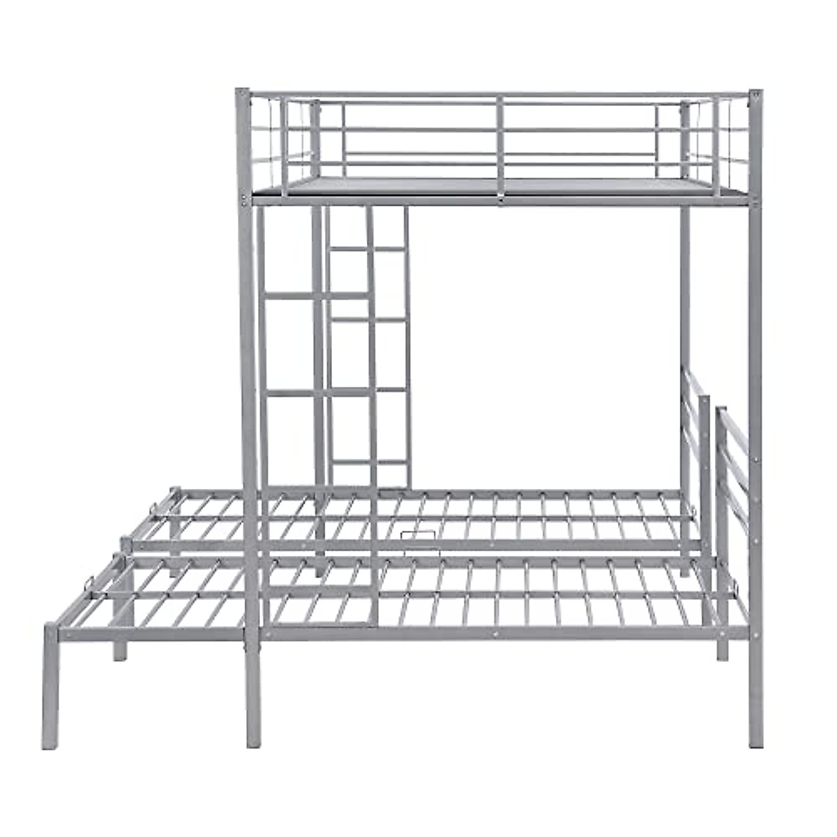 DEYOBED Full Over Twin & Twin Metal L-Shaped Triple Bed Bunk Bed with Built-in Shelf and 2 Ladders - Space-Saving and Organized Sleep Space for Kids, Teens, Adults