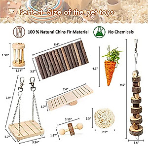 BBjinronjy Hamster Chew Toys Set Small Animal Molar Toys Teeth Care Wooden Accessories for Guinea Pigs,Chinchillas,Gerbils,Mice,Rats,Mouse Rodents Toy Swing Seesaw Bridge (Wood)