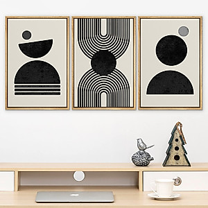 SIGNLEADER Framed Canvas Print Wall Art Circles with Spiral Parabolas Abstract Shapes Illustrations Modern Art Contemporary Dramatic Black and White for Living Room, Bedroom, Office - 16"x24"x3 NATURAL